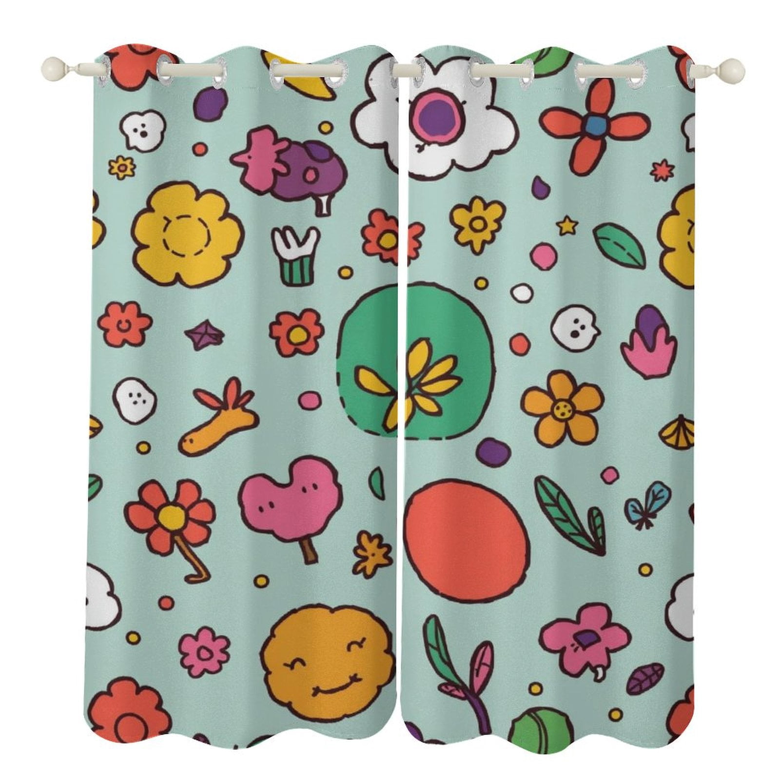Color Cartoon Pattern 2 Pieces Window Drape Curtain for Living Room ...