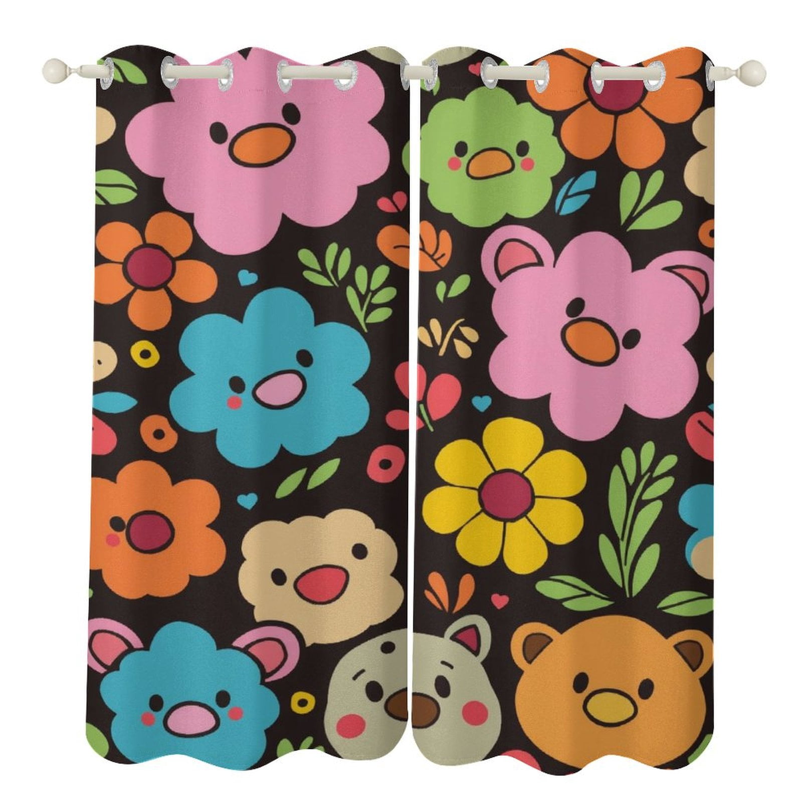 Color Cartoon Pattern 2 Pieces Window Drape Curtain for Living Room ...