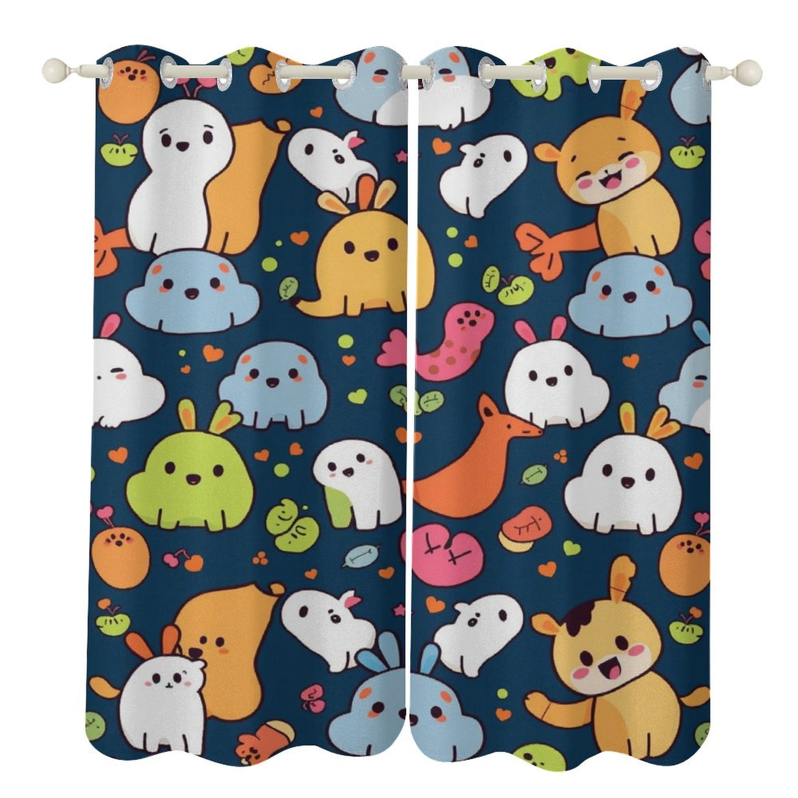 Color Cartoon Pattern Blackout Curtains 2 Panel Rod Pocket Thermal ...