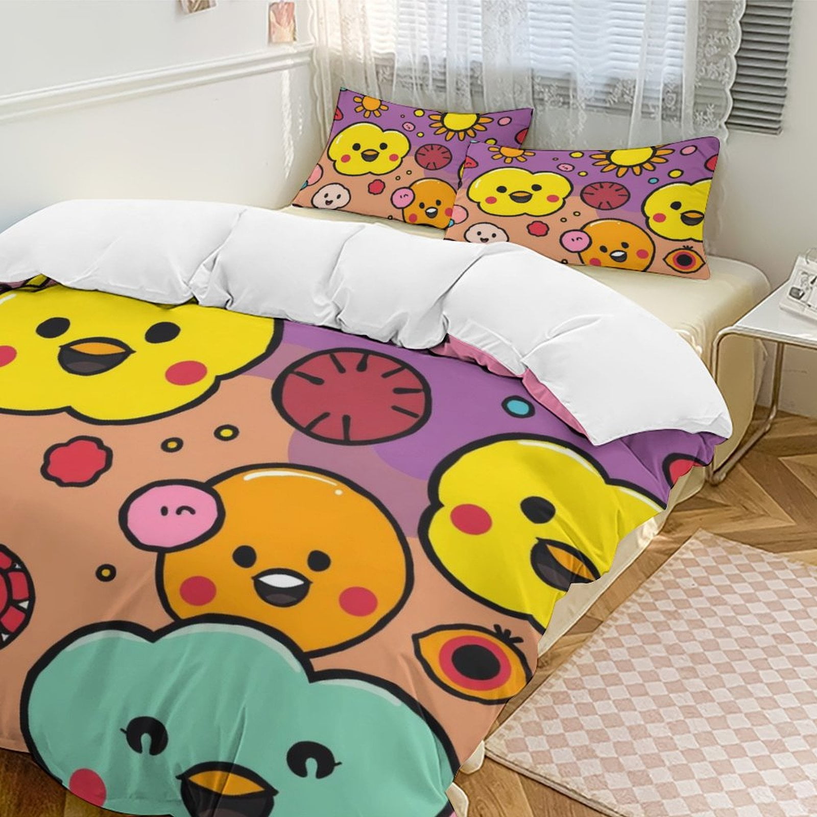 Color Cartoon Pattern Duvet Cover Set Decorative 3 Pieces Bedding Set ...