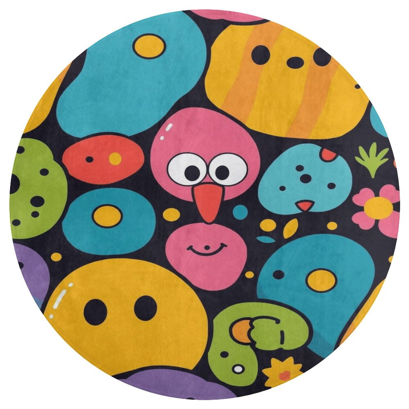 Color Cartoon Pattern Round Area Rug Floor Carpets Washable Indoor ...