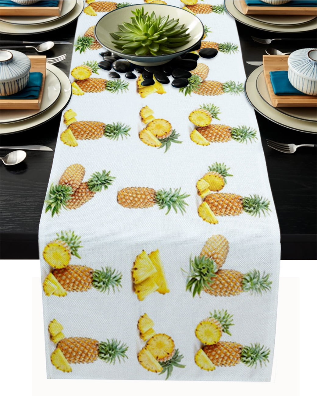 Color Cartoon Pineapple Table Runner Cotton Linen Kitchen Dining Table ...
