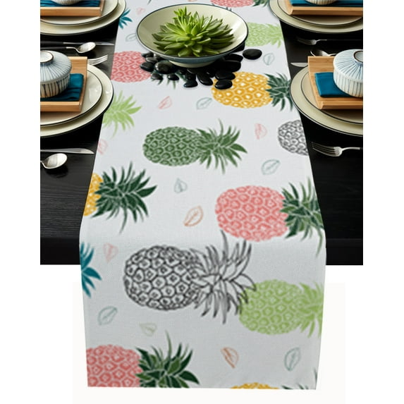 Color Cartoon Pineapple Table Runner Cotton Linen Kitchen Dining Table r for Home Wedding Party ...