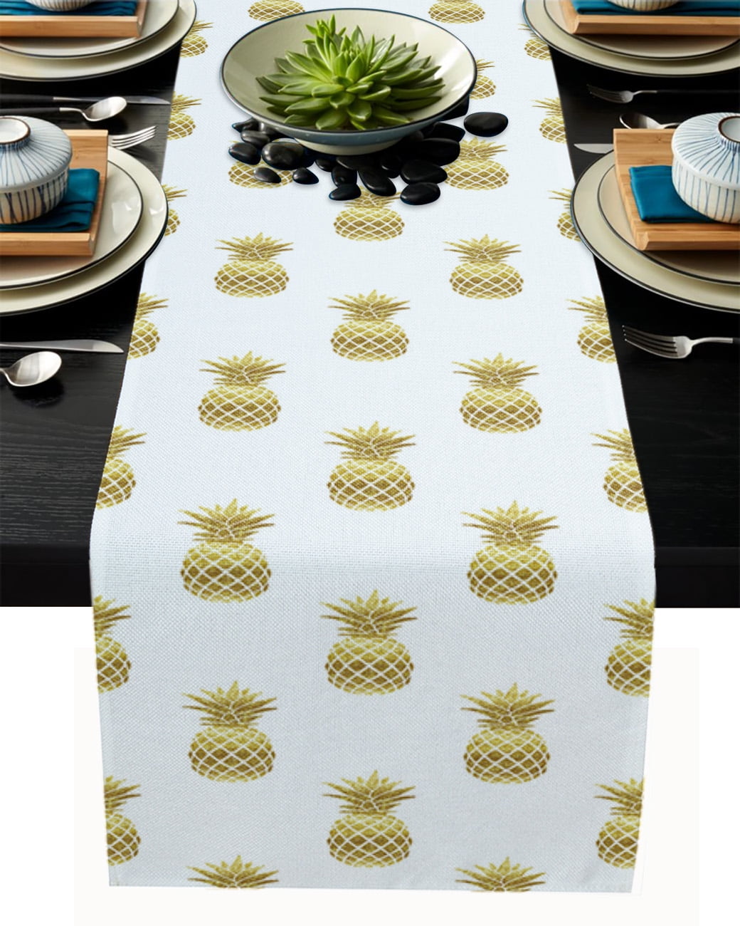 Color Cartoon Pineapple Table Runner Cotton Linen Kitchen Dining Table ...