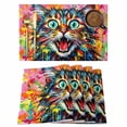 Color Cat Cotton Linen Placemats Set of 8, Graffiti Animal Modern Art ...