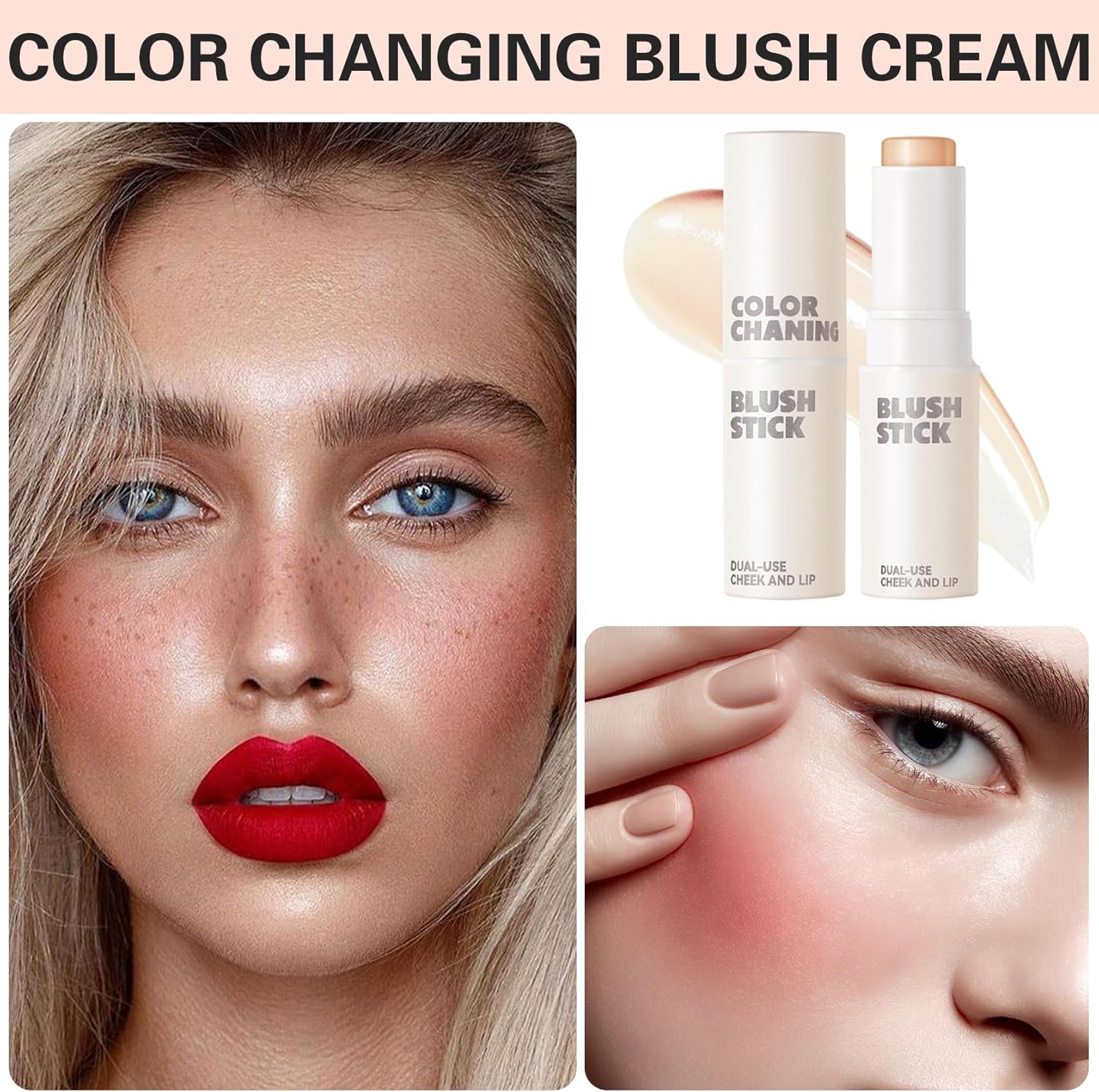 Color Changing Blush Stick for Cheeks and Lips Balm Ph Temperature Changing Blush Magic Clear ...