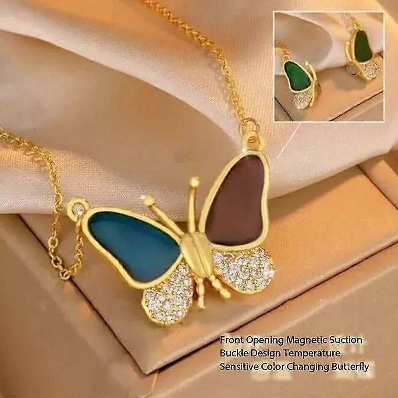 Color Changing Butterfly Necklace, Magnetic Temperature-Sensitive Color ...