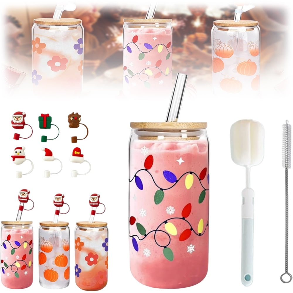 Color Changing Christmas Cup, Cute Color Changing Glass Iced Coffee Cup ...
