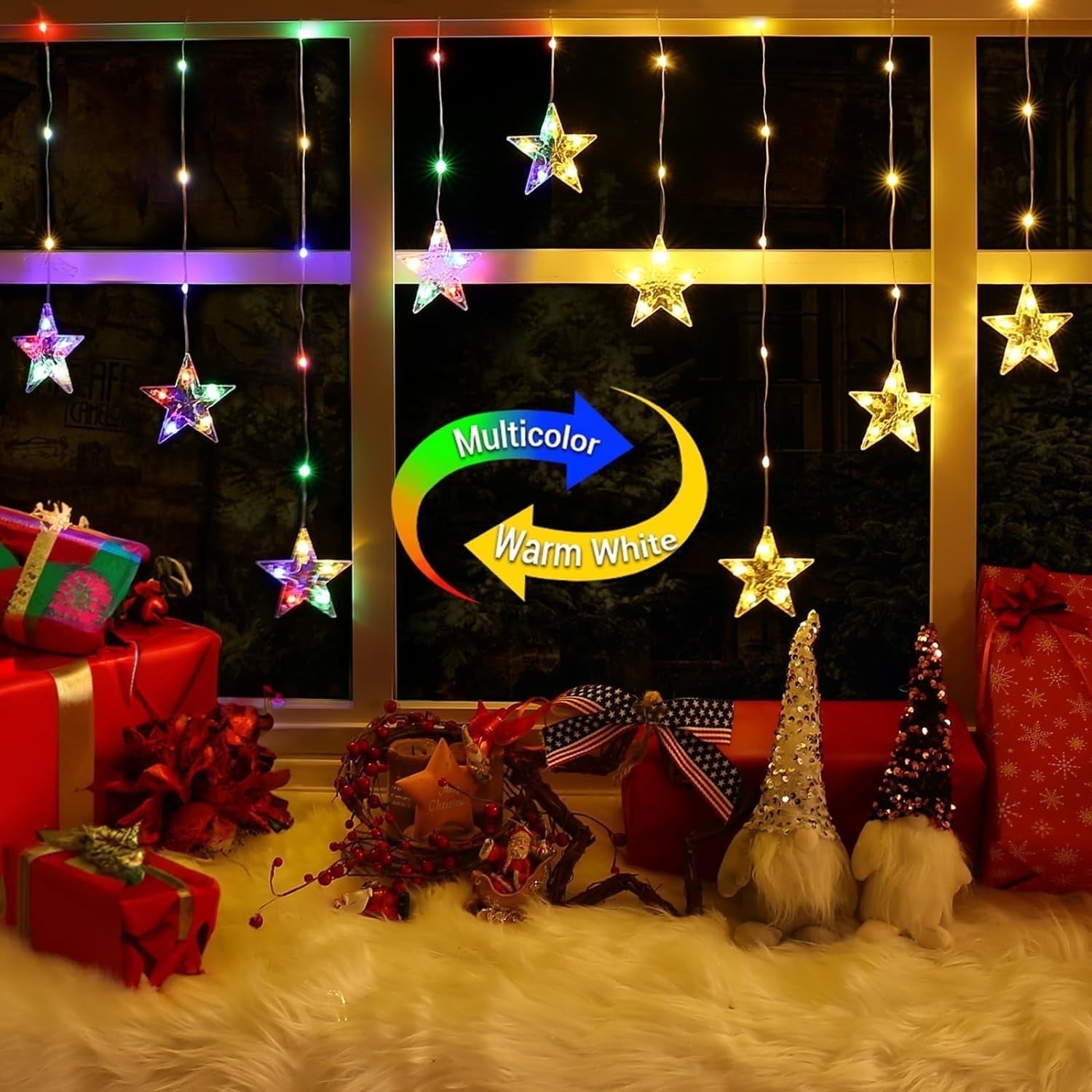 Avoalre 76LEDs Christmas Window Lights, Color Changing Battery Operated ...