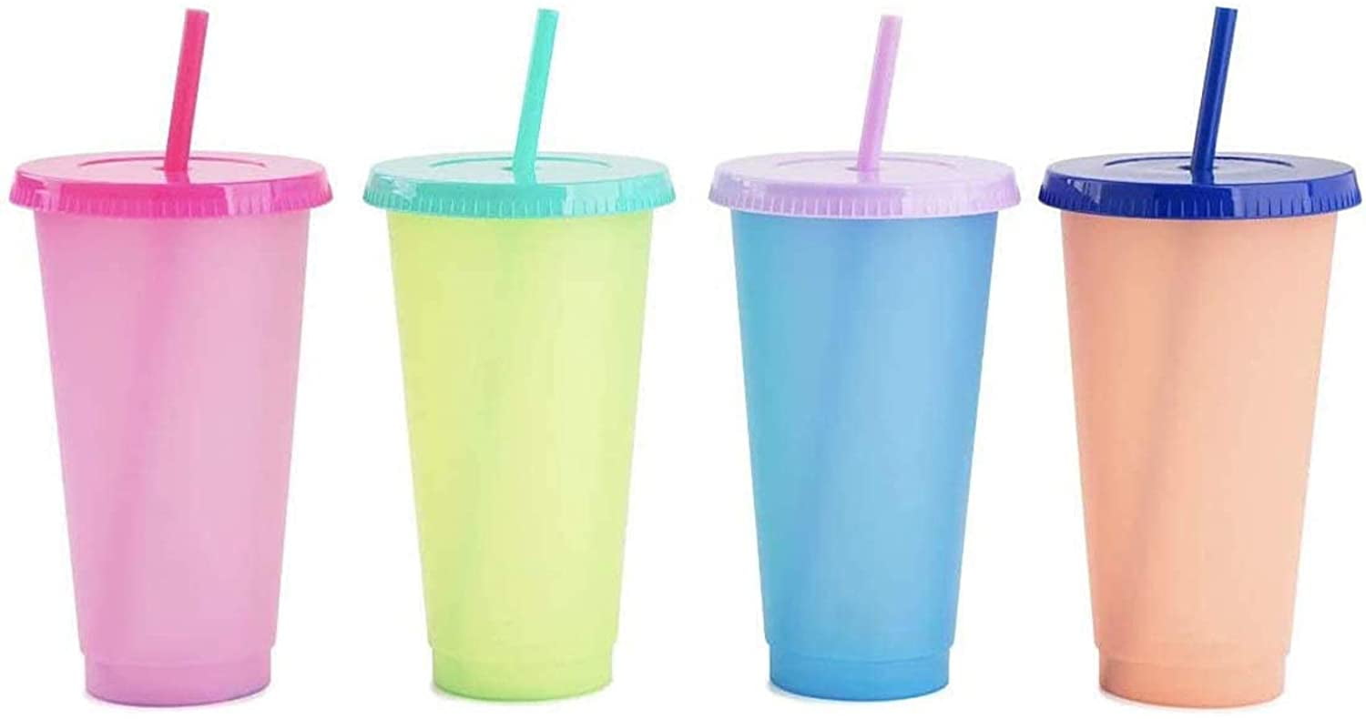 Color Changing Cold Drink Cups: 24oz Blank Cold Cups - 4 Reusable Cups ...