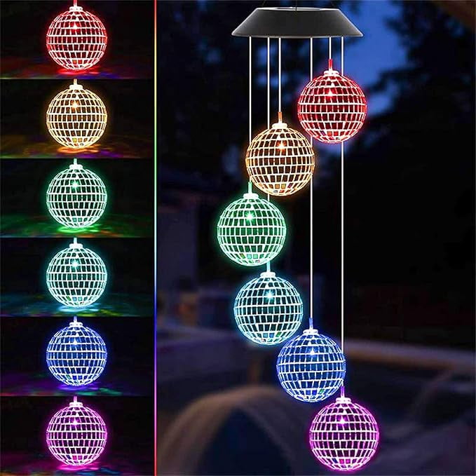 Color-Changing Crystal Balls Solar Wind Chime Lamp, Mobile LED Solar ...