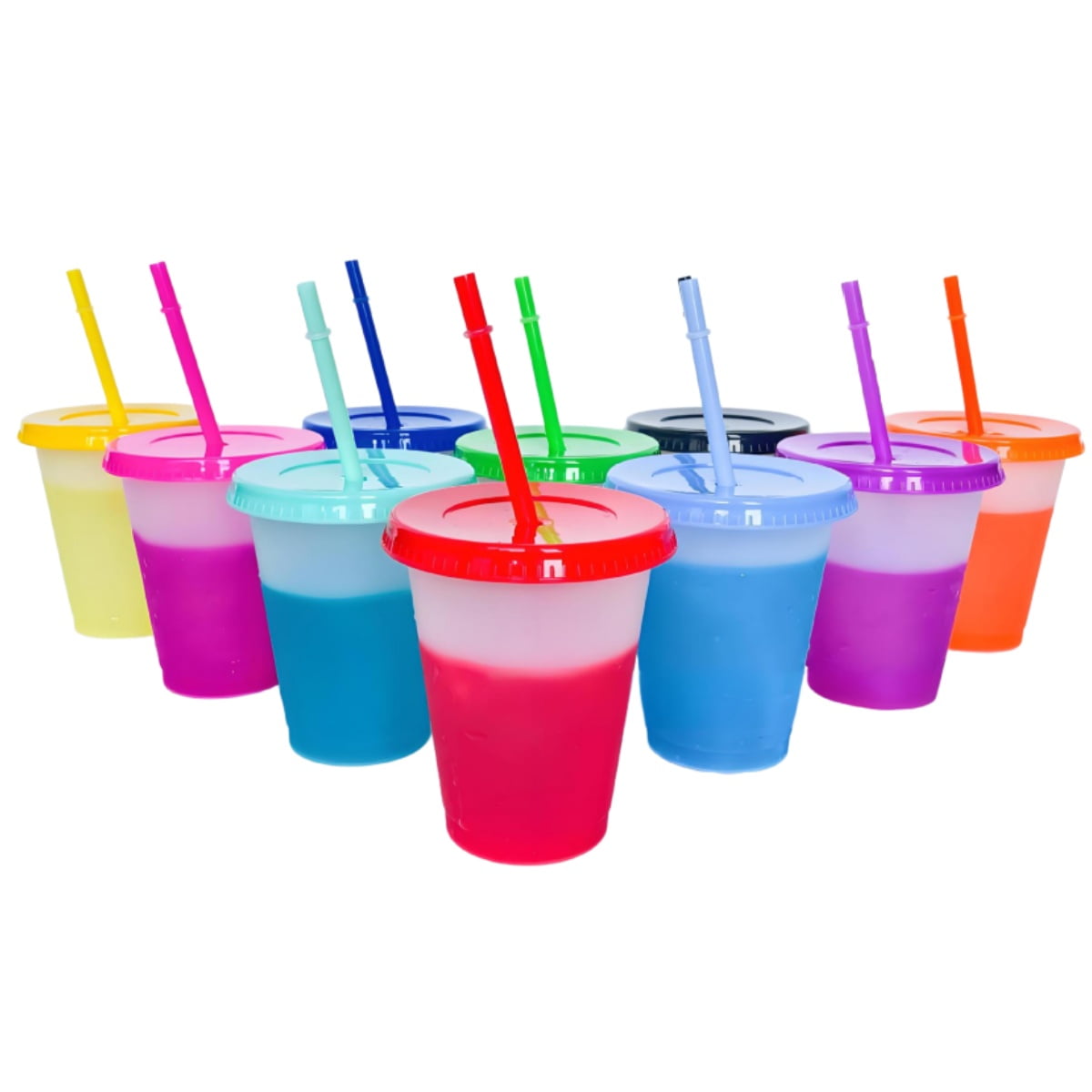 Color Changing Cups, 10 Pack 16oz Plastic Tumblers, Boriyuan Reusable ...