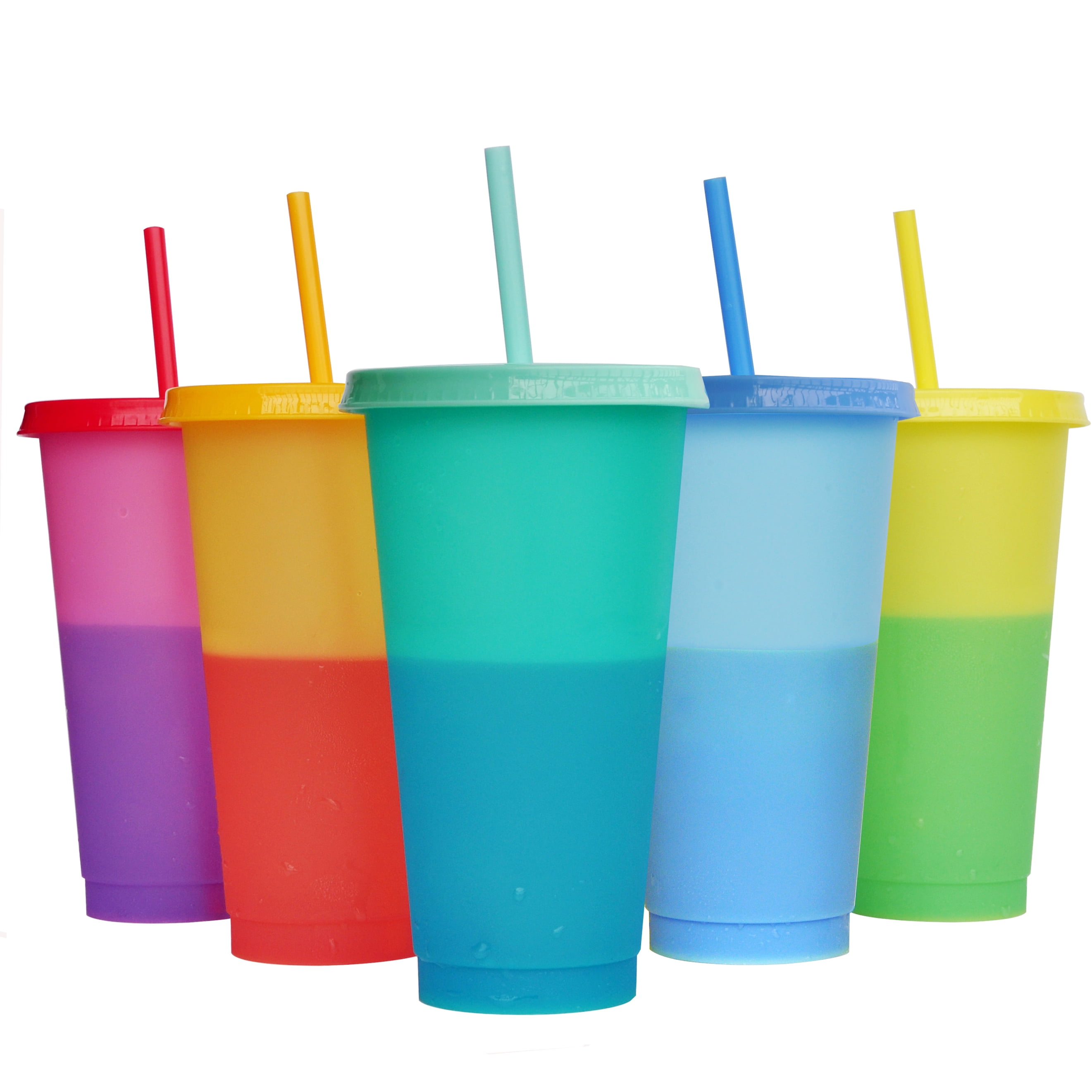 Color Changing Cups Set Cooler 24oz Reusable Plastic Cold Drink Cups ...
