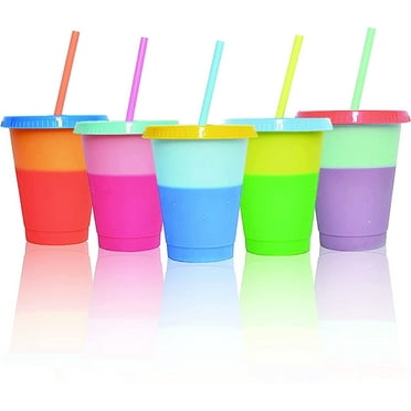 Color Changing Cups with Lid & Straw - 5 Pack Confetti Reusable Plastic ...