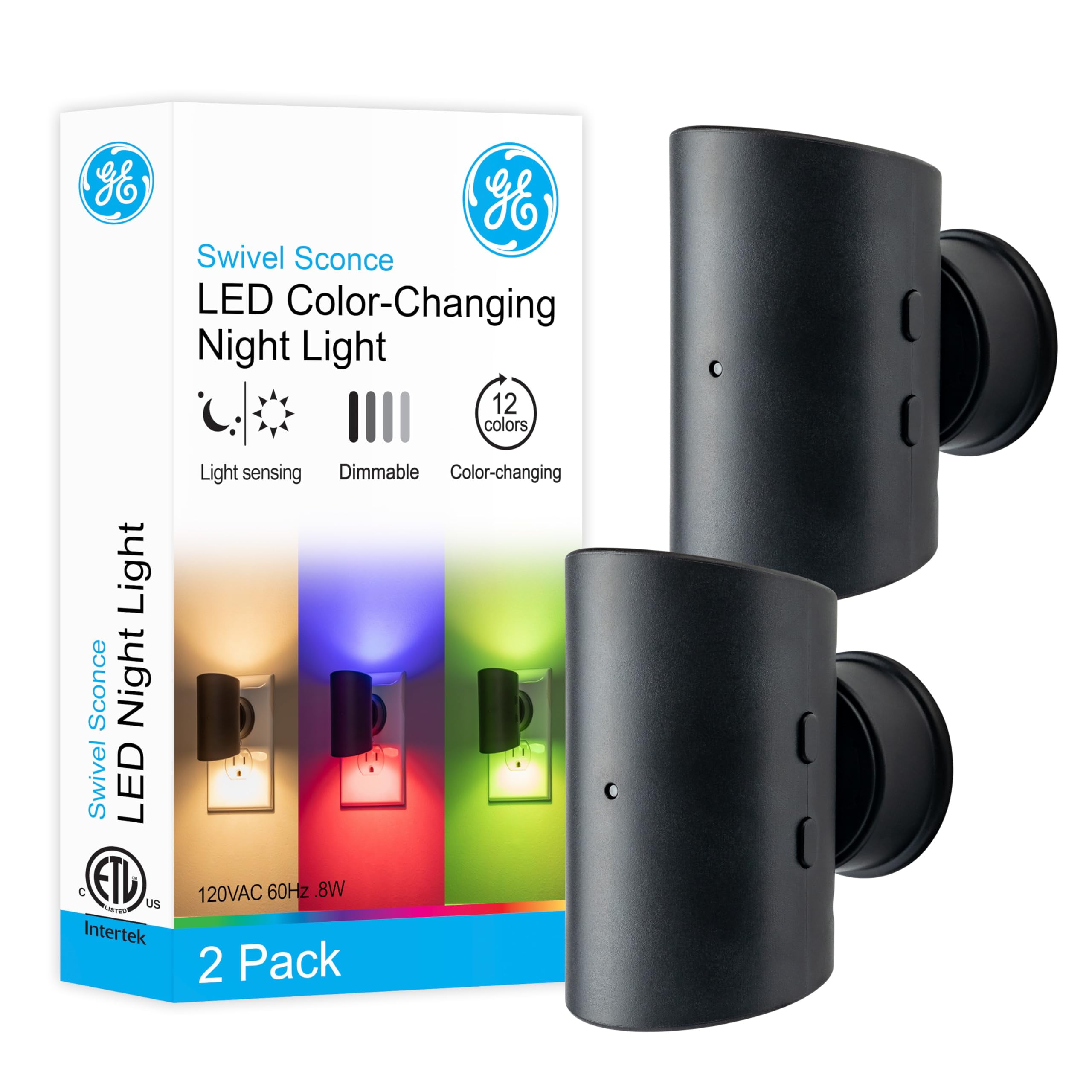 Color Changing Directional Swivel Night Light Plug-in, Warm White & 12 ...