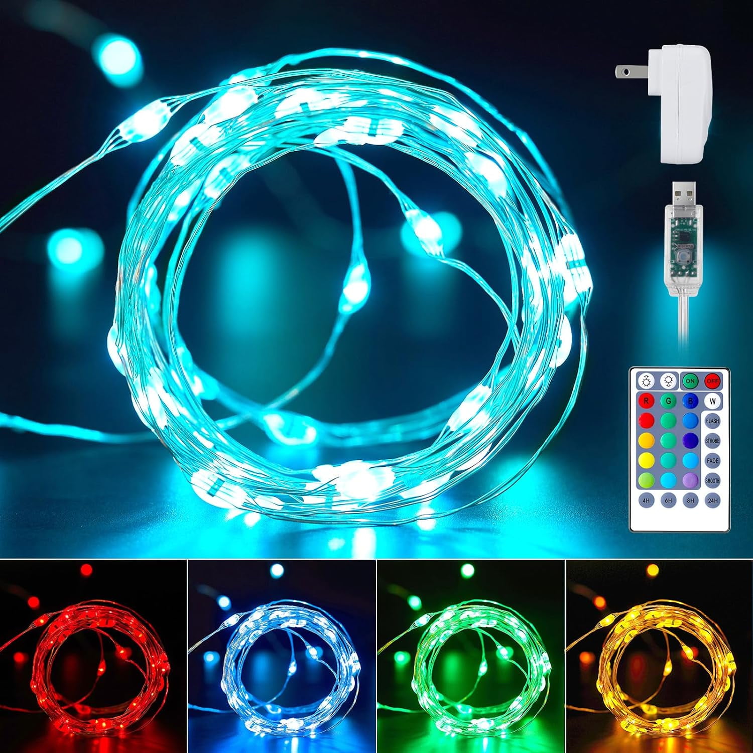 Color Changing Fairy Lights，33 Feet 100 LEDs USB Operated Twinkle ...
