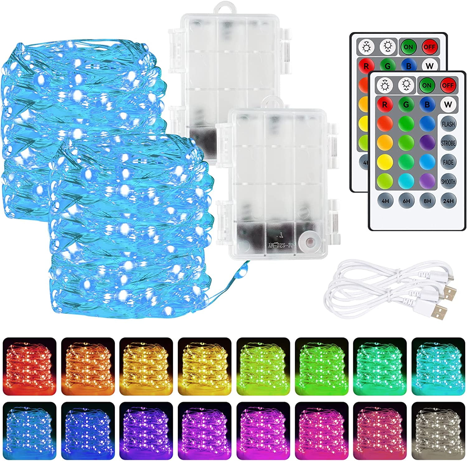 Color Changing Fairy Lights Battery Operated - 2 Pack 20 FT 60 LED ...