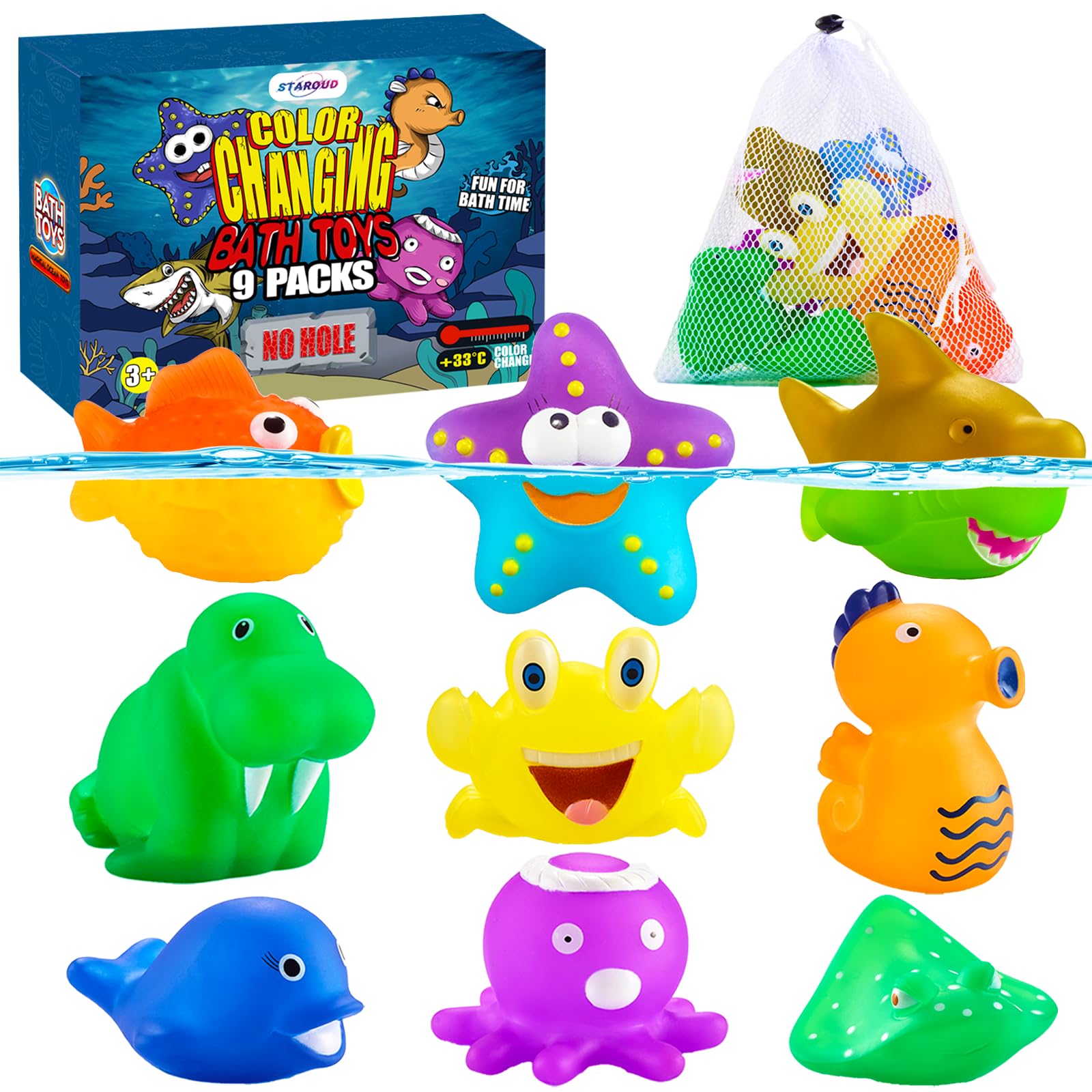 Color Changing No Hole Bath Toys For Kids Toddlers, Color Change Sea ...