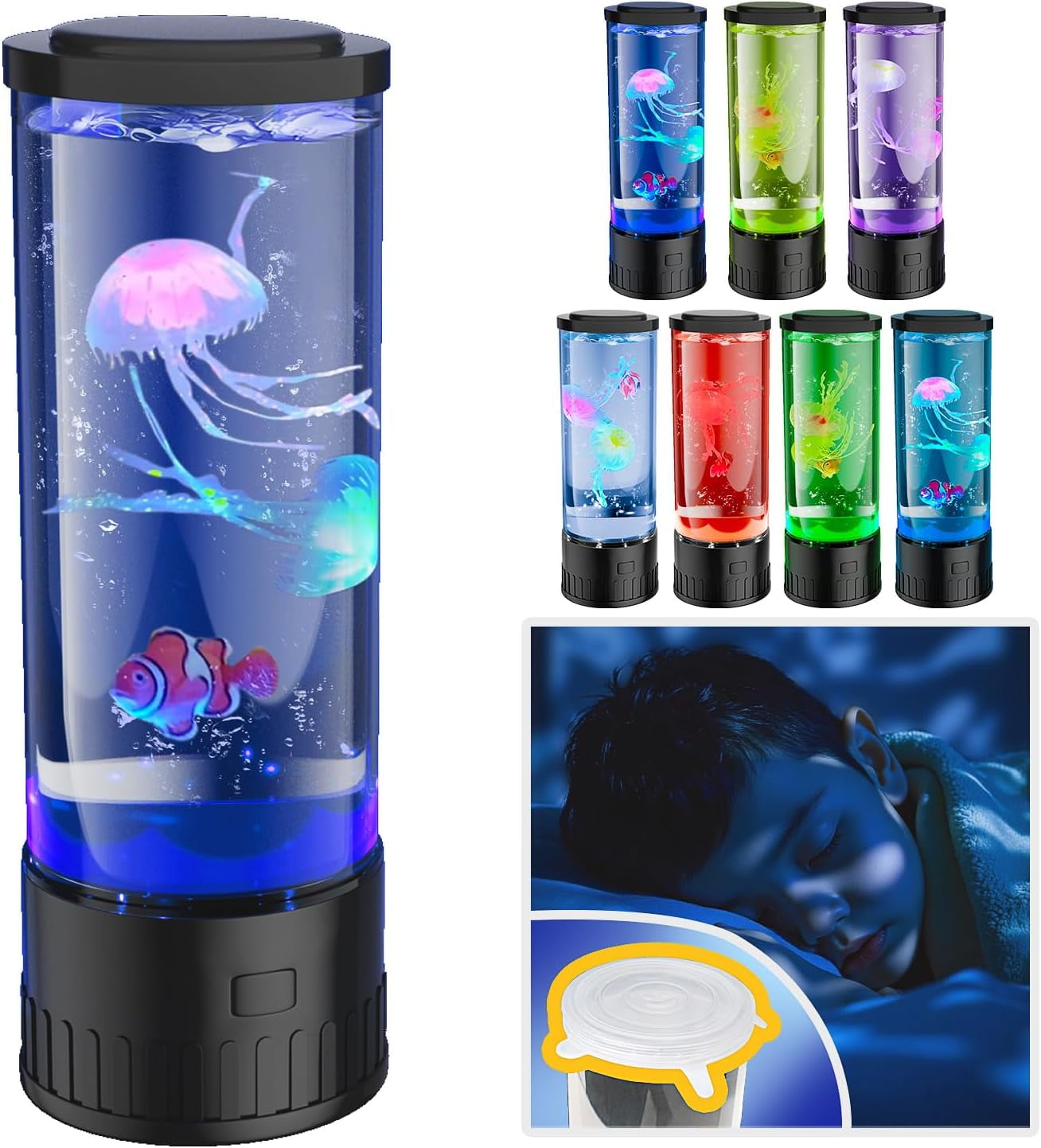 -Color-Changing Jellyfish Lamp with Dual (Black & Transparent ...