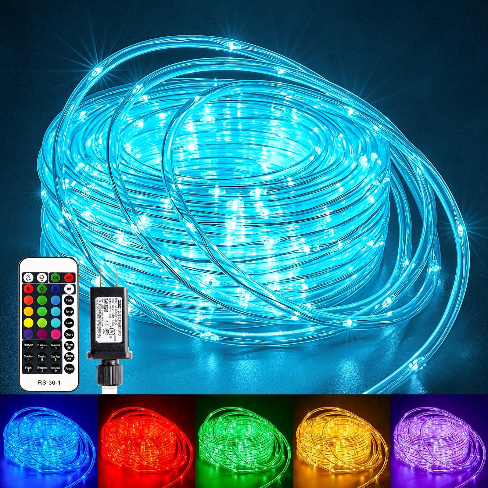 Color Changing LED Rope Lights 33 FT Not Connectable Outdoor Indoor Use ...