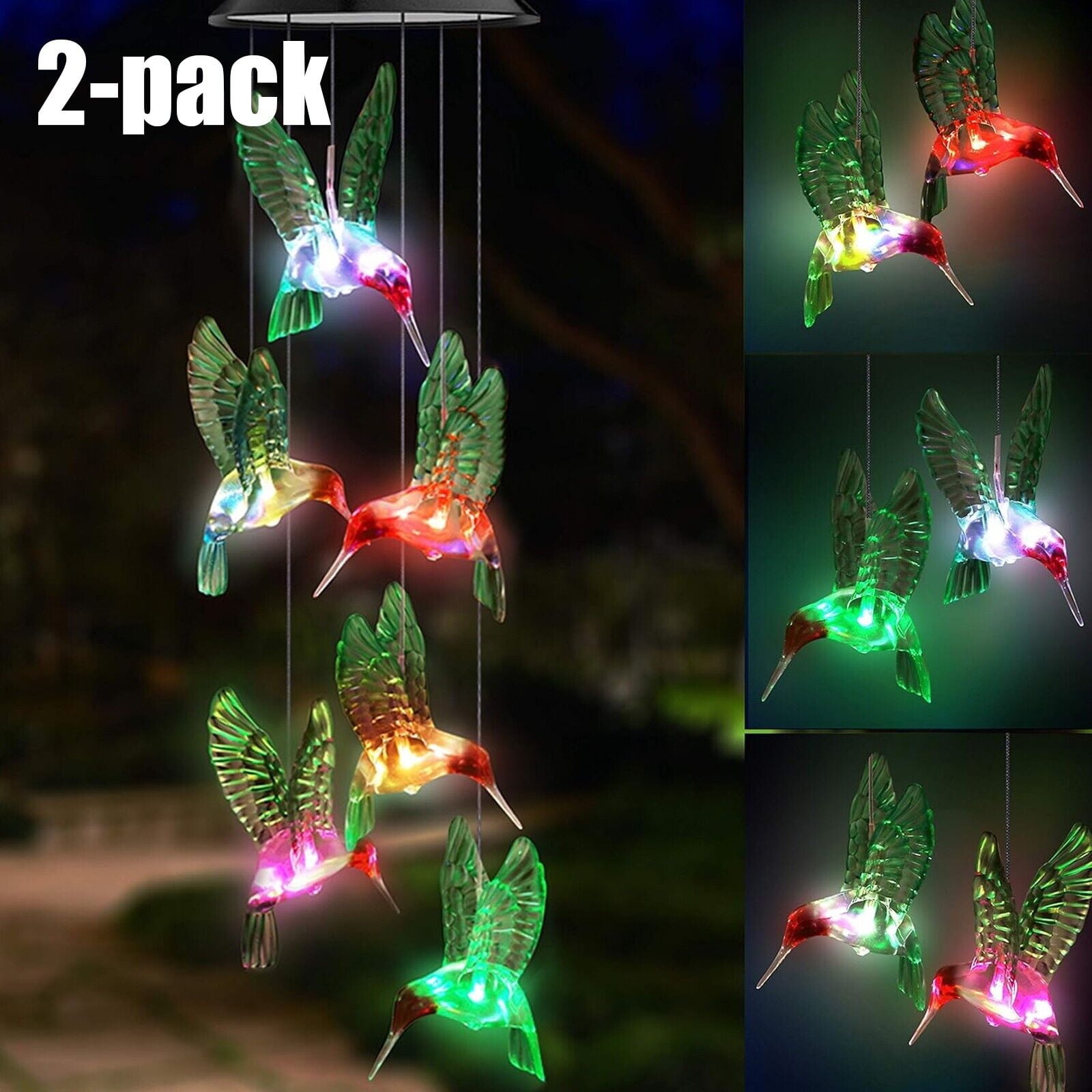 Color Changing LED Solar Hanging Hummingbird Mobile Wind Chime Lights ...