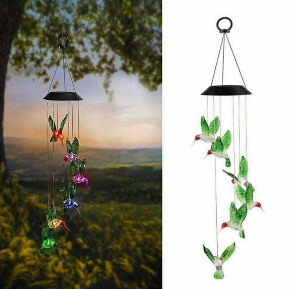 Color Changing LED Solar Hanging Hummingbird Mobile Wind Chime Lights ...
