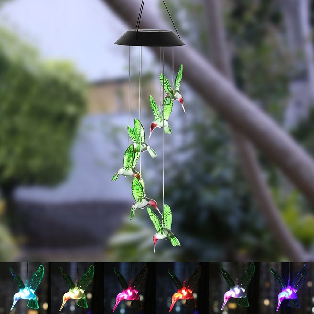 Color Changing LED Solar Wind Chime Hummingbird Wind for Gardening ...