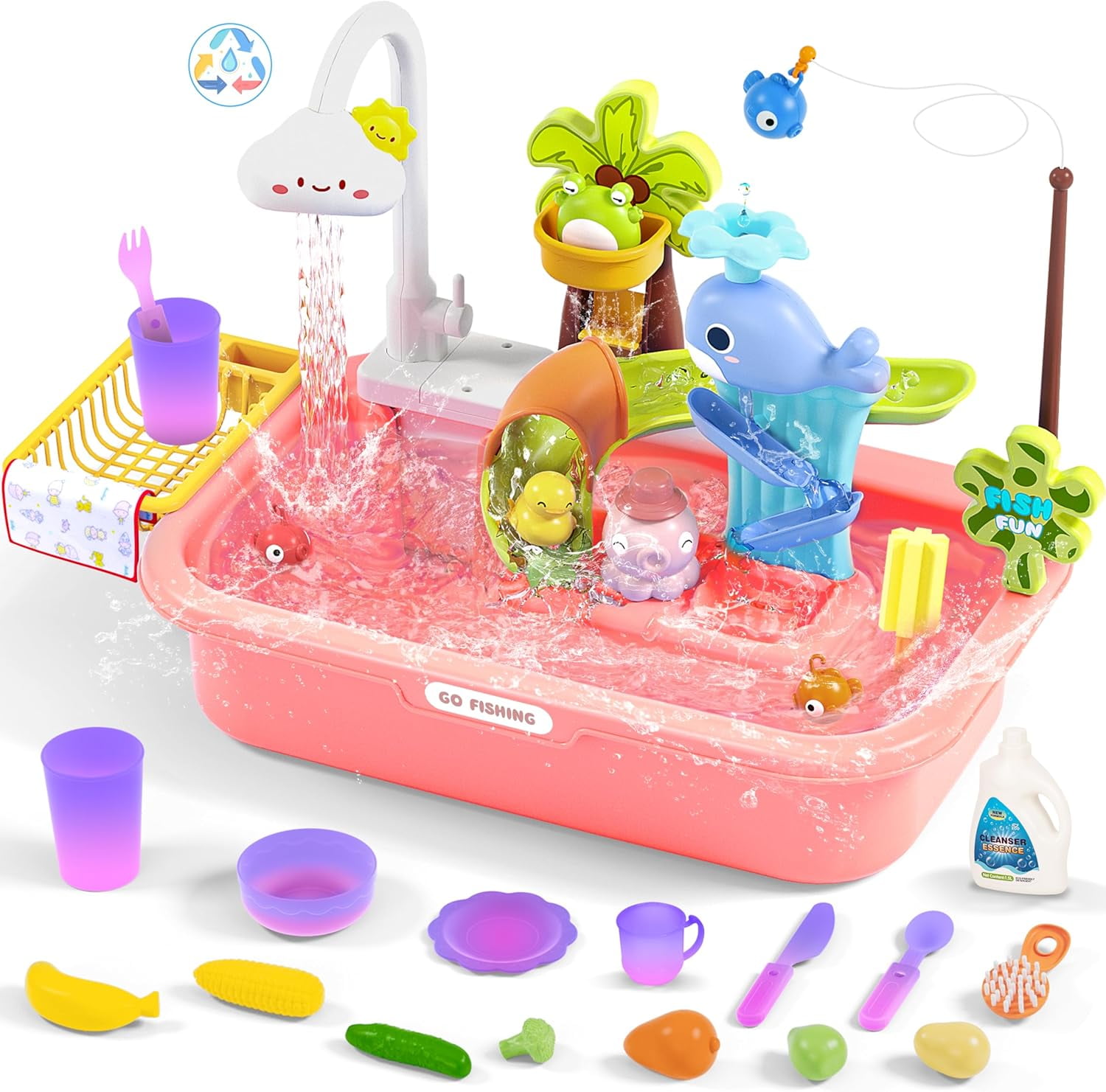 Color Changing Play Kitchen Sink Toy for Kids, Play Sink with Upgraded ...