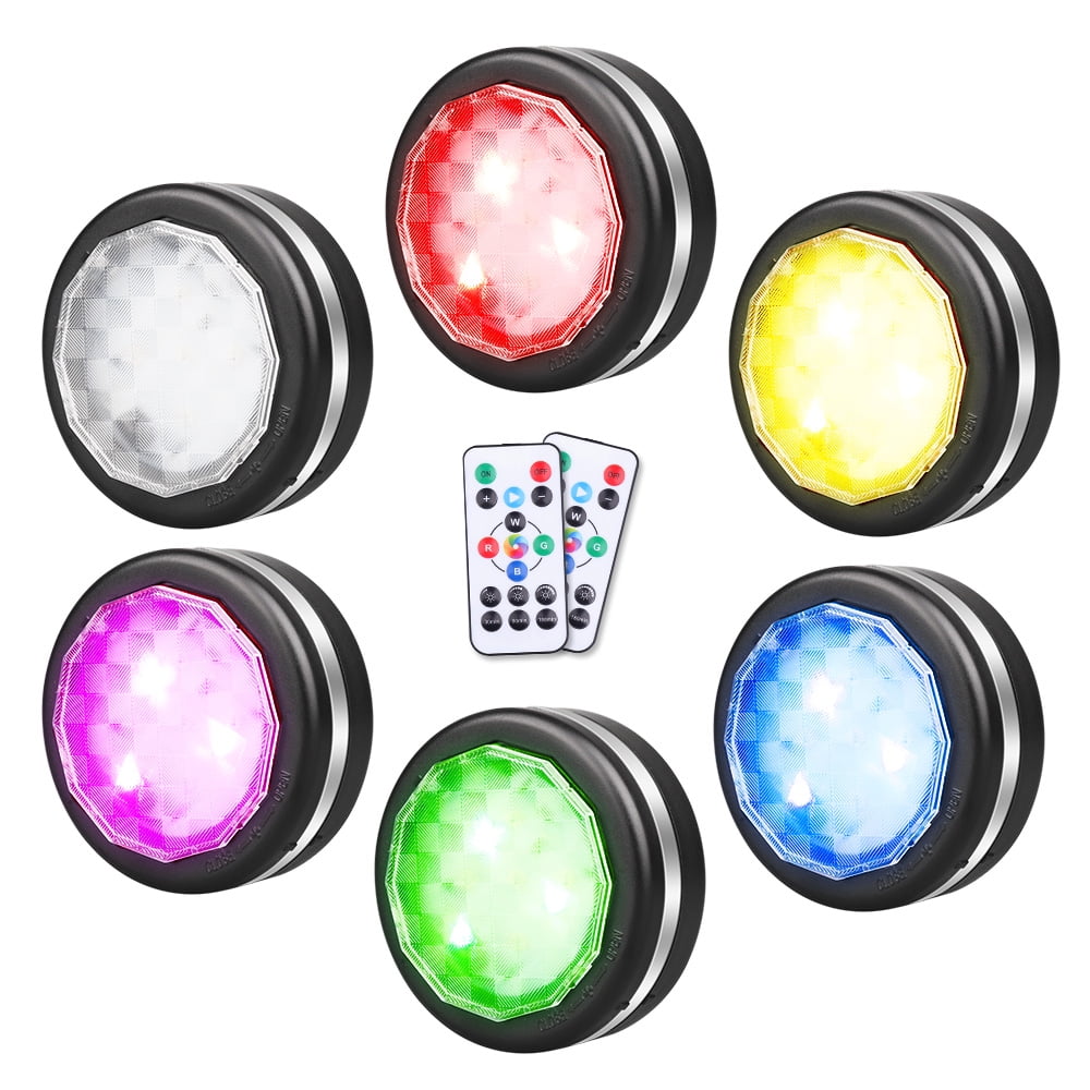LEASTYLE 6-Pack RGB LED Puck Lights - Color Changing with Remote ...