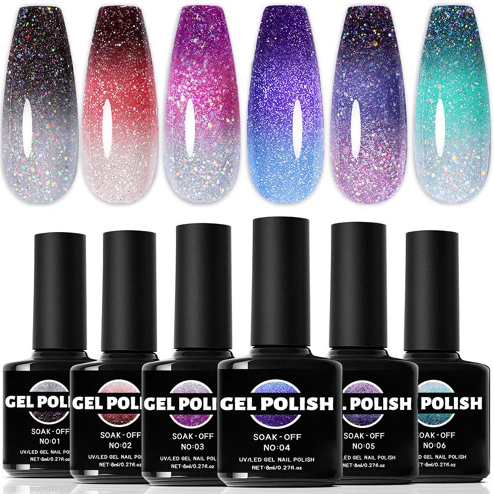 Color Changing Reflective Glitter Gel Nail Polish Kit Shiny Gel Polish ...