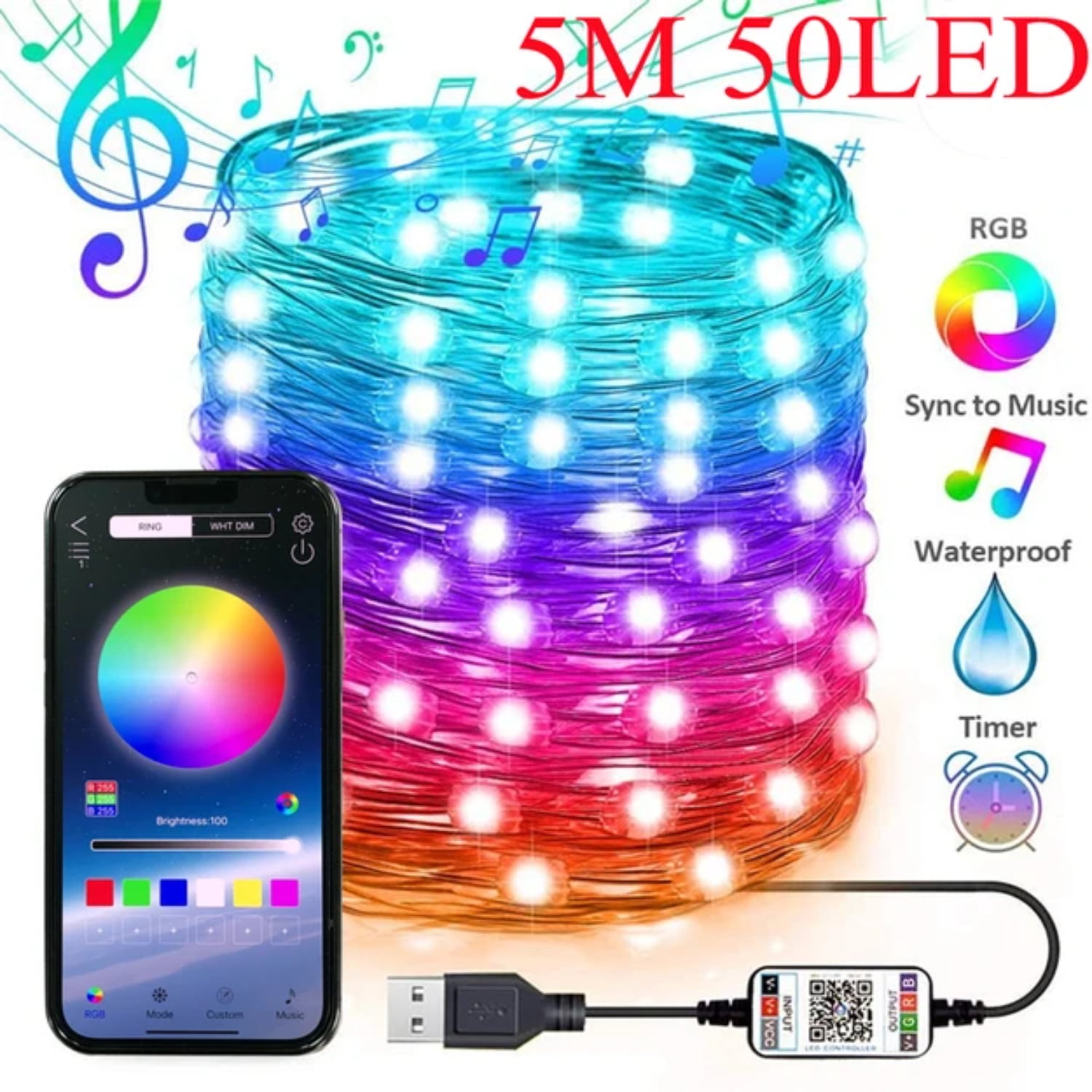 Color Changing Smart RGB LED Fairy String Lights with APP Bluetooth ...