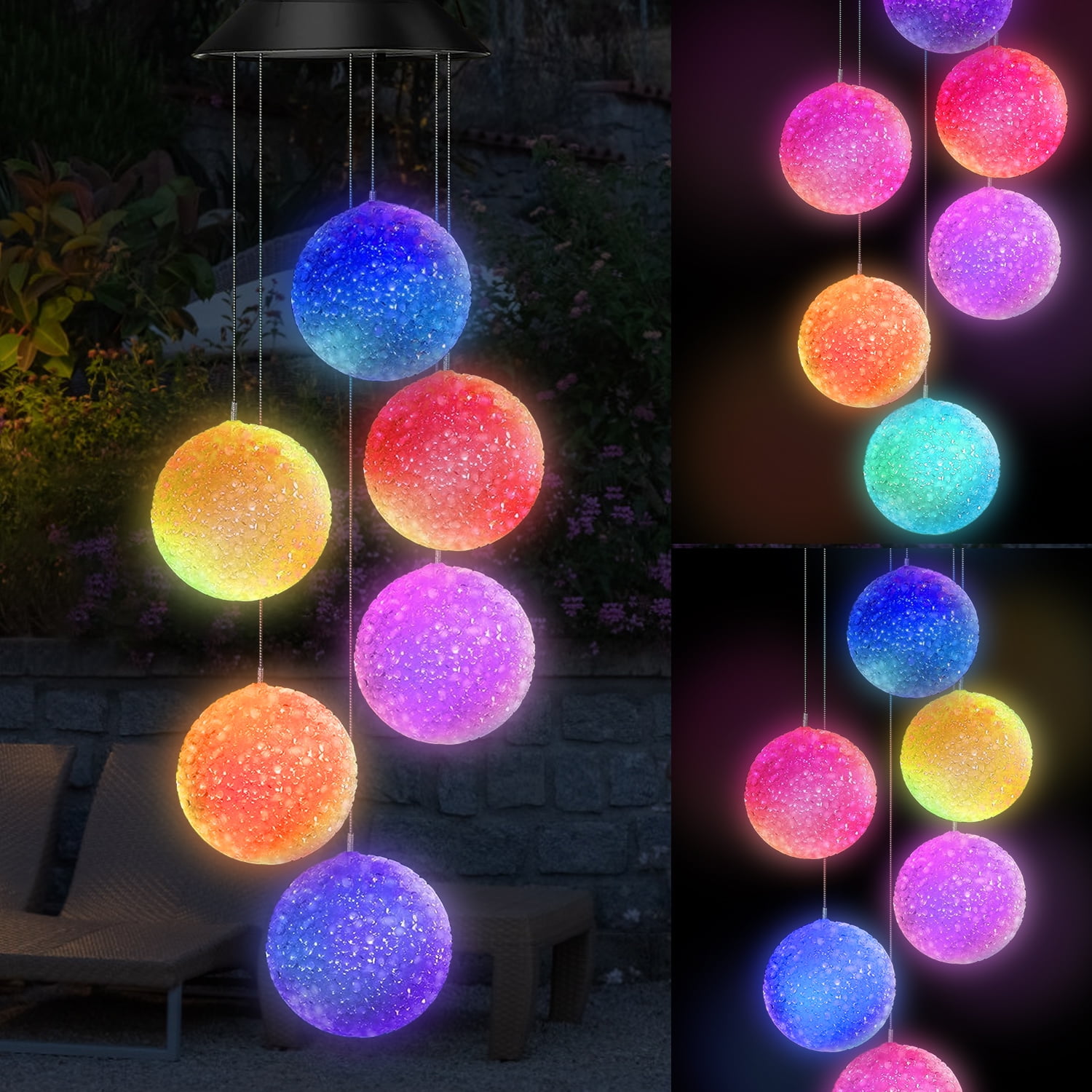 Color Changing Solar Power Crystal Ball Wind Chime, Solar Light Outside ...