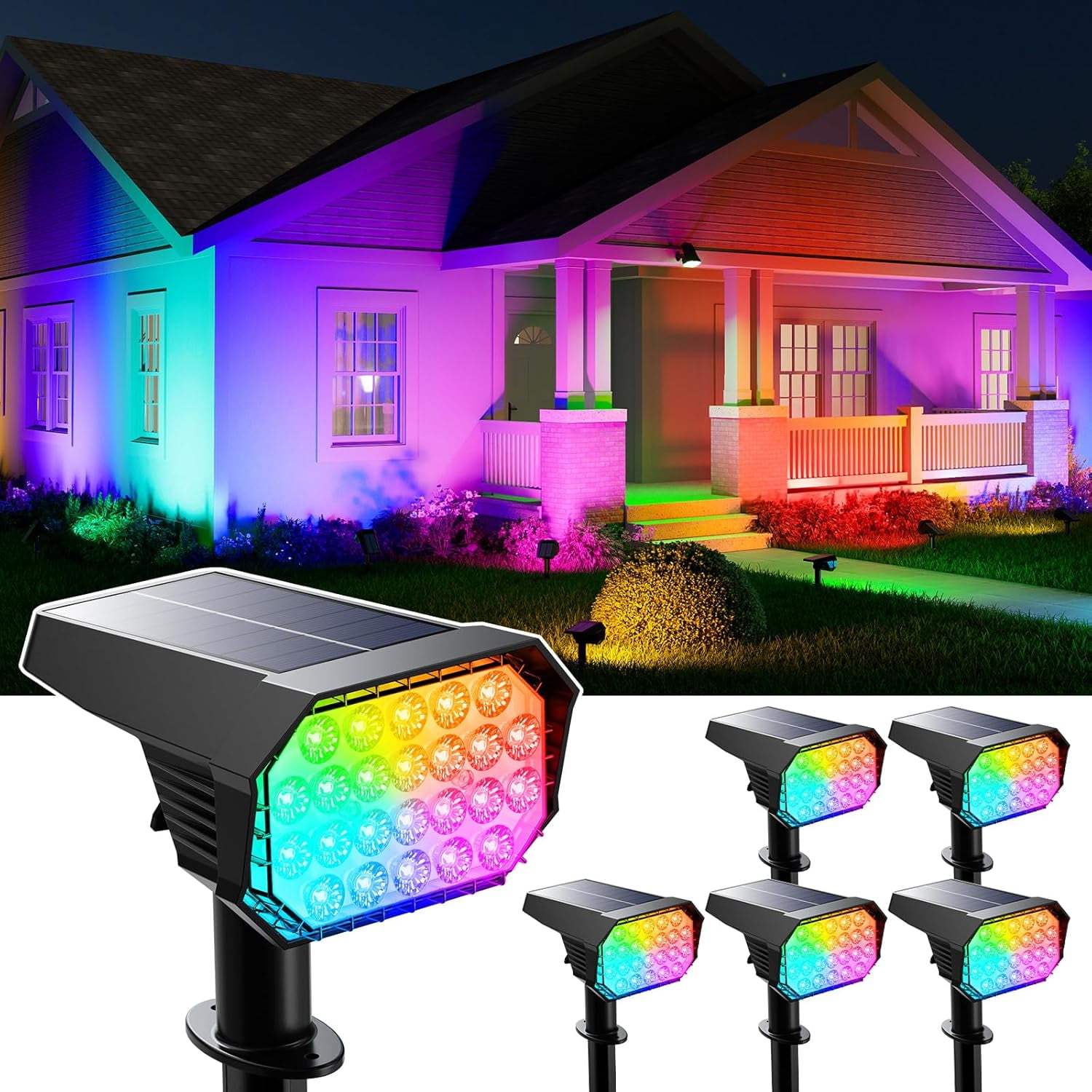 Color Changing Solar Powered Outdoor Spot Lights 6 Pack, Waterproof 24 ...