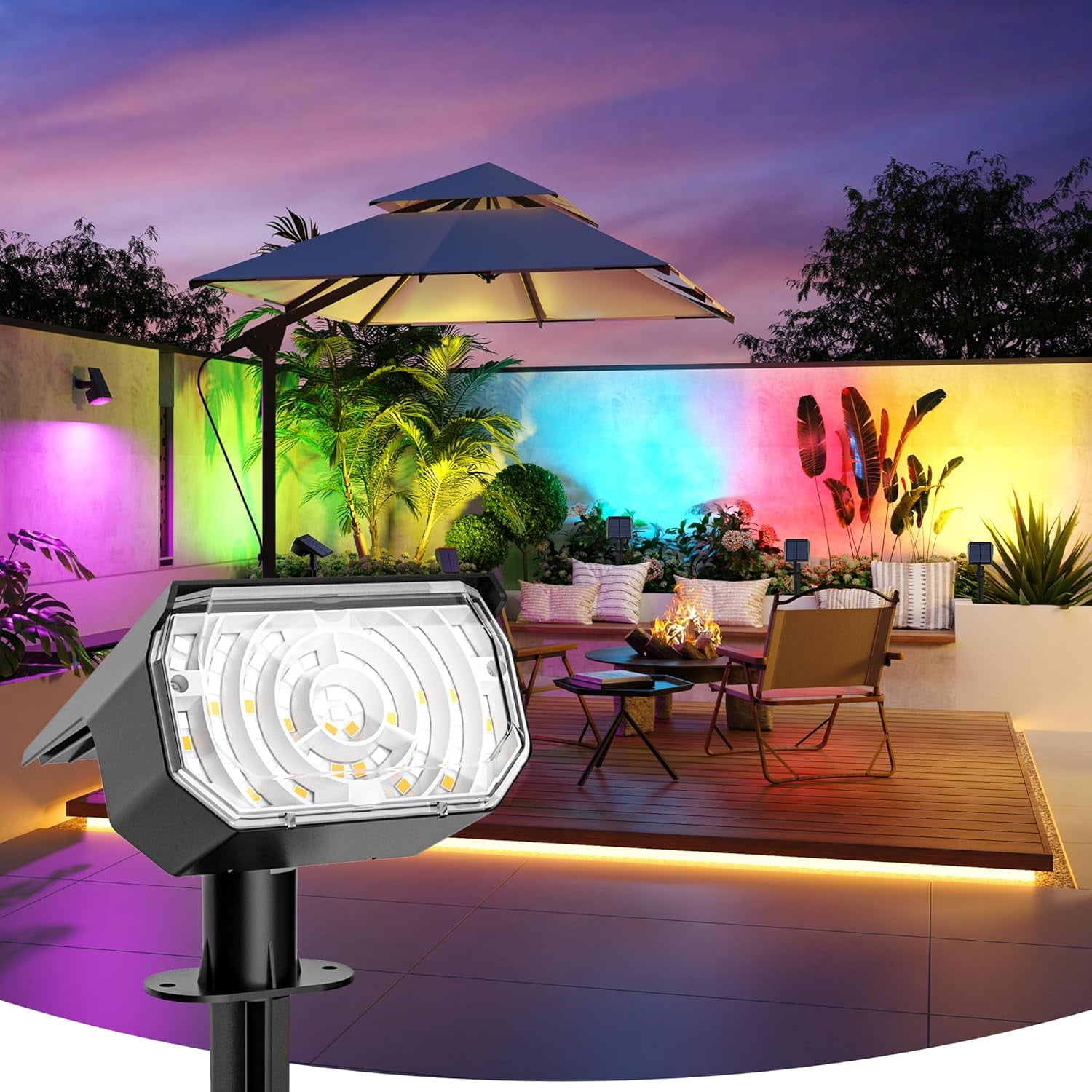 Color Changing Solar Spot Lights Outdoor, 9 Lighting Modes Colored ...