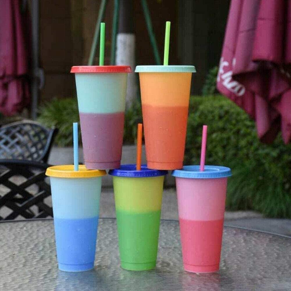 Color Changing Tumbler Cup with Lids and Straws, 5 PCS Reusable Color ...