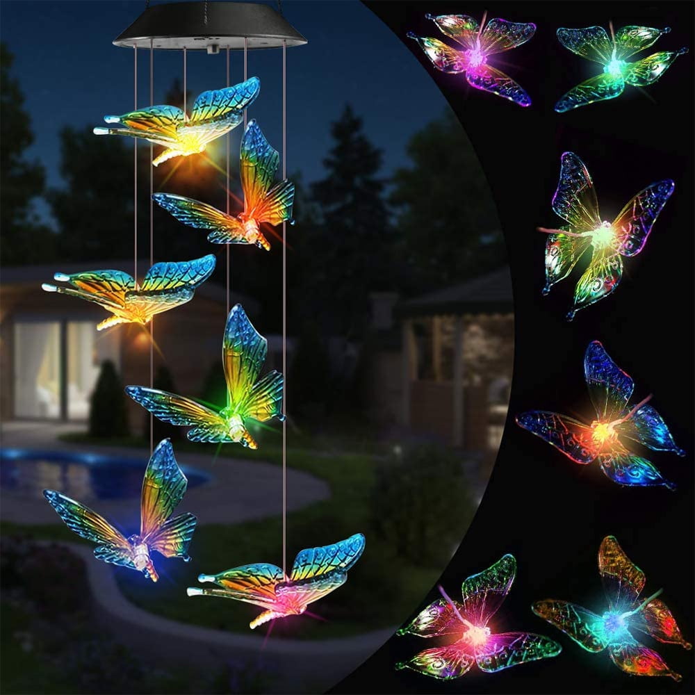 Color Changing Wind Chimes Butterfly, LED Decorative Mobile, Waterproof ...