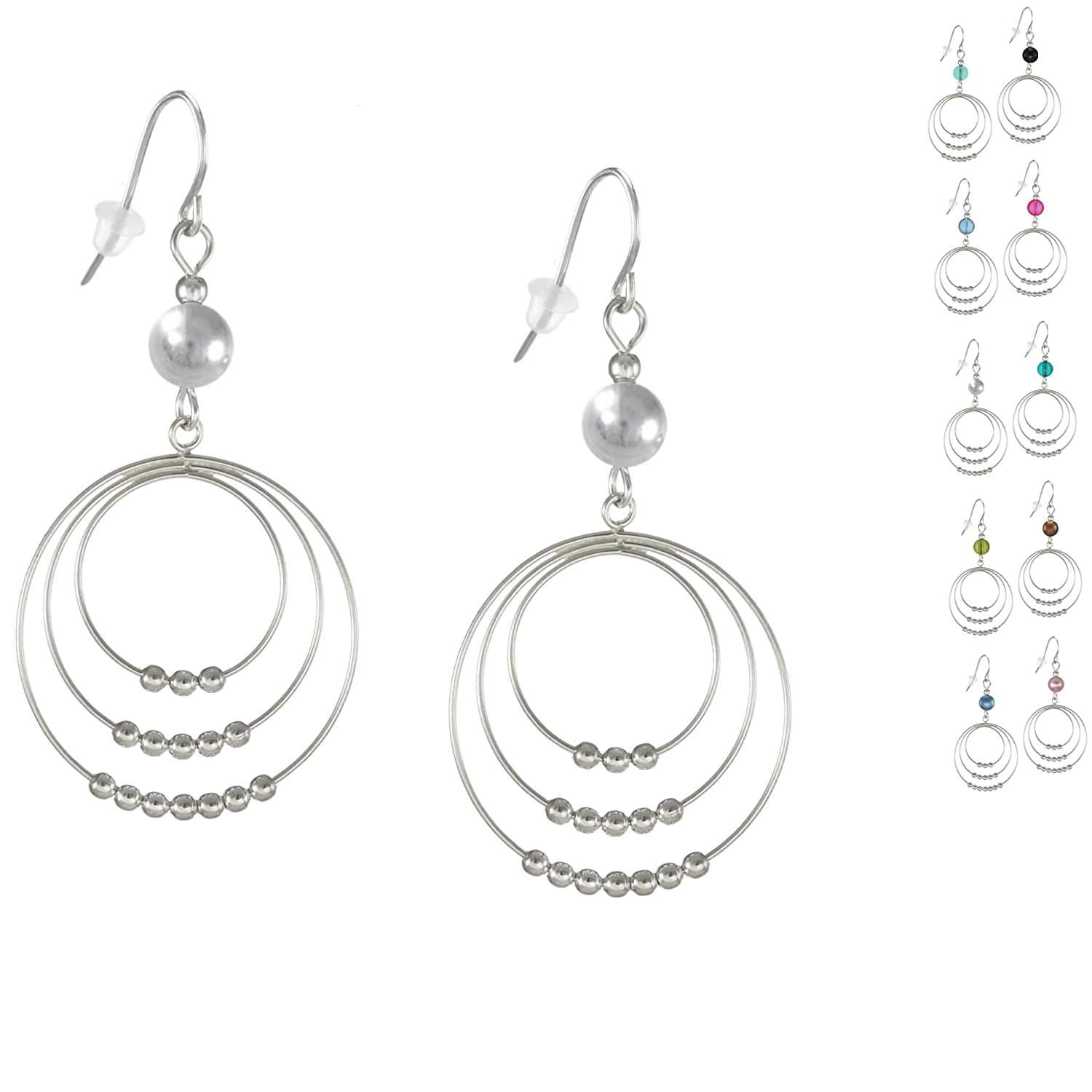 Color Choices Round Beaded Hoop .925 Sterling Silver Earrings - Silver ...