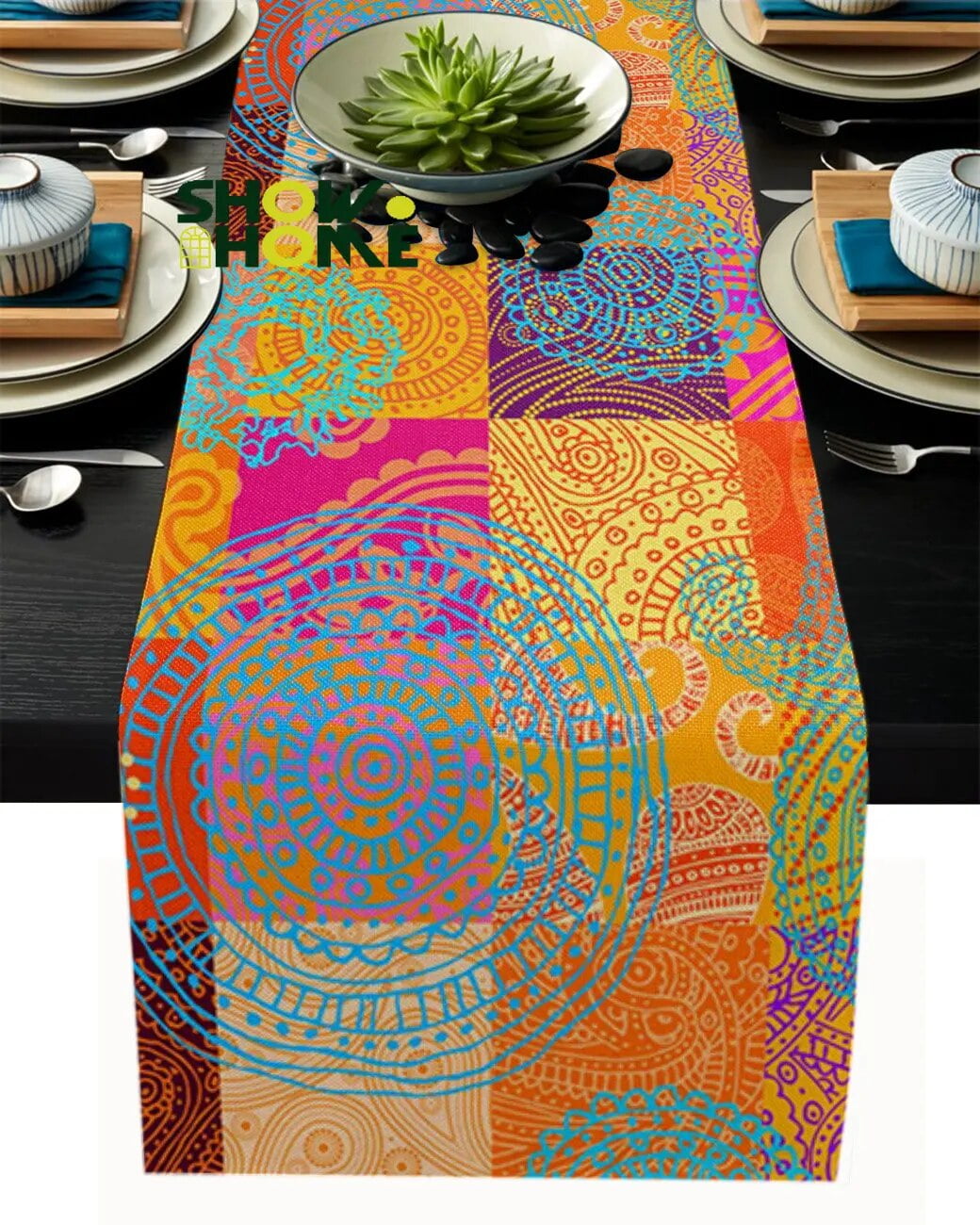 Color Circle Ethnic Retro Luxury Table Runner for Wedding Birthday ...