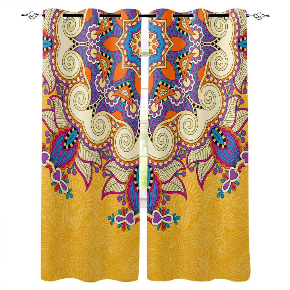 Color Circle Ethnic Retro Window Curtains Living Room Outdoor Fabric ...