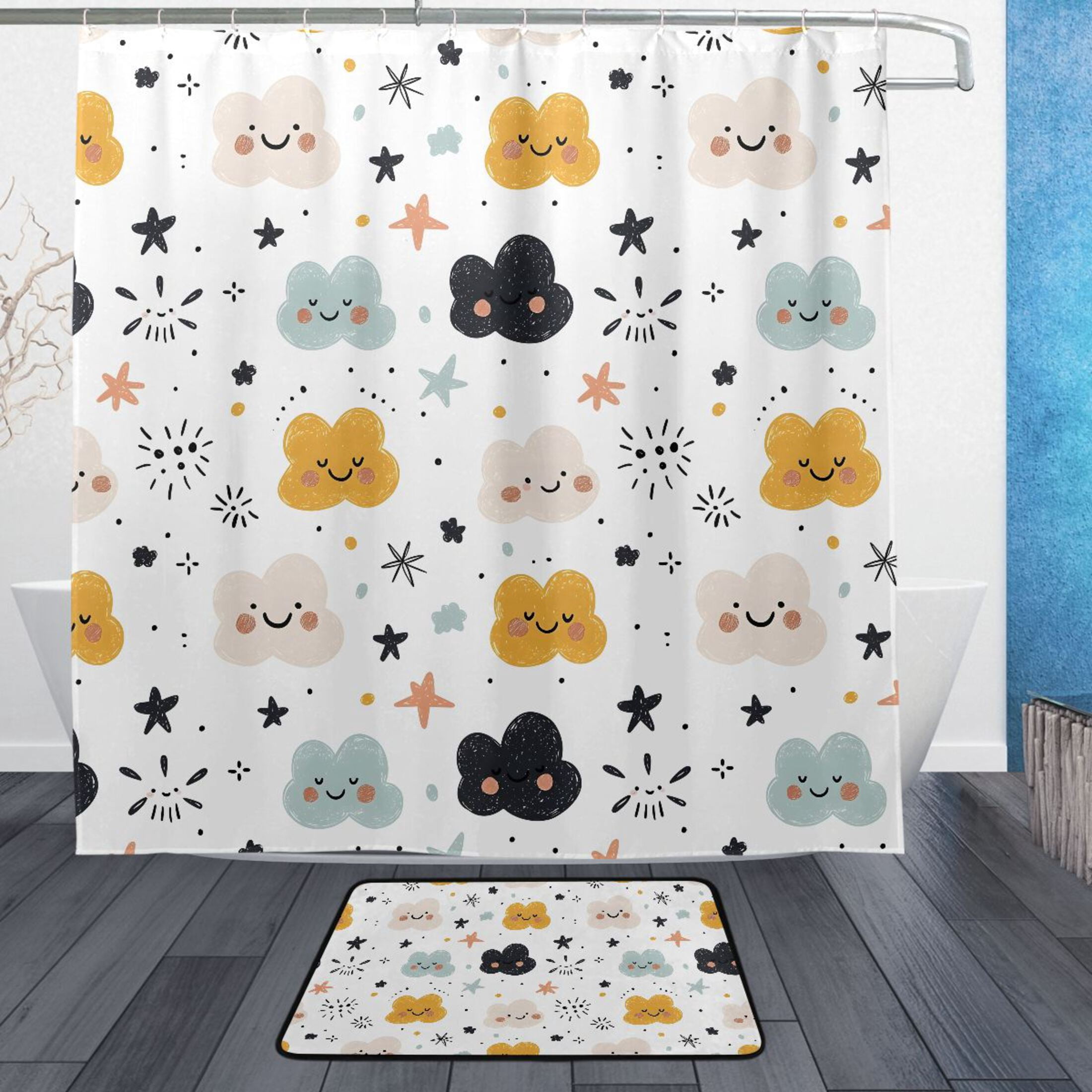 Color Cloud Pattern Bathroom Accessory Sets Waterproof Shower Curtain ...