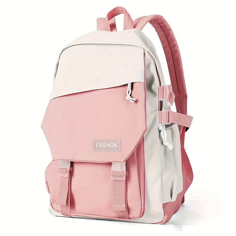 Color Contrast Large Capacity Backpack, Travel Commuter Bag, Preppy ...