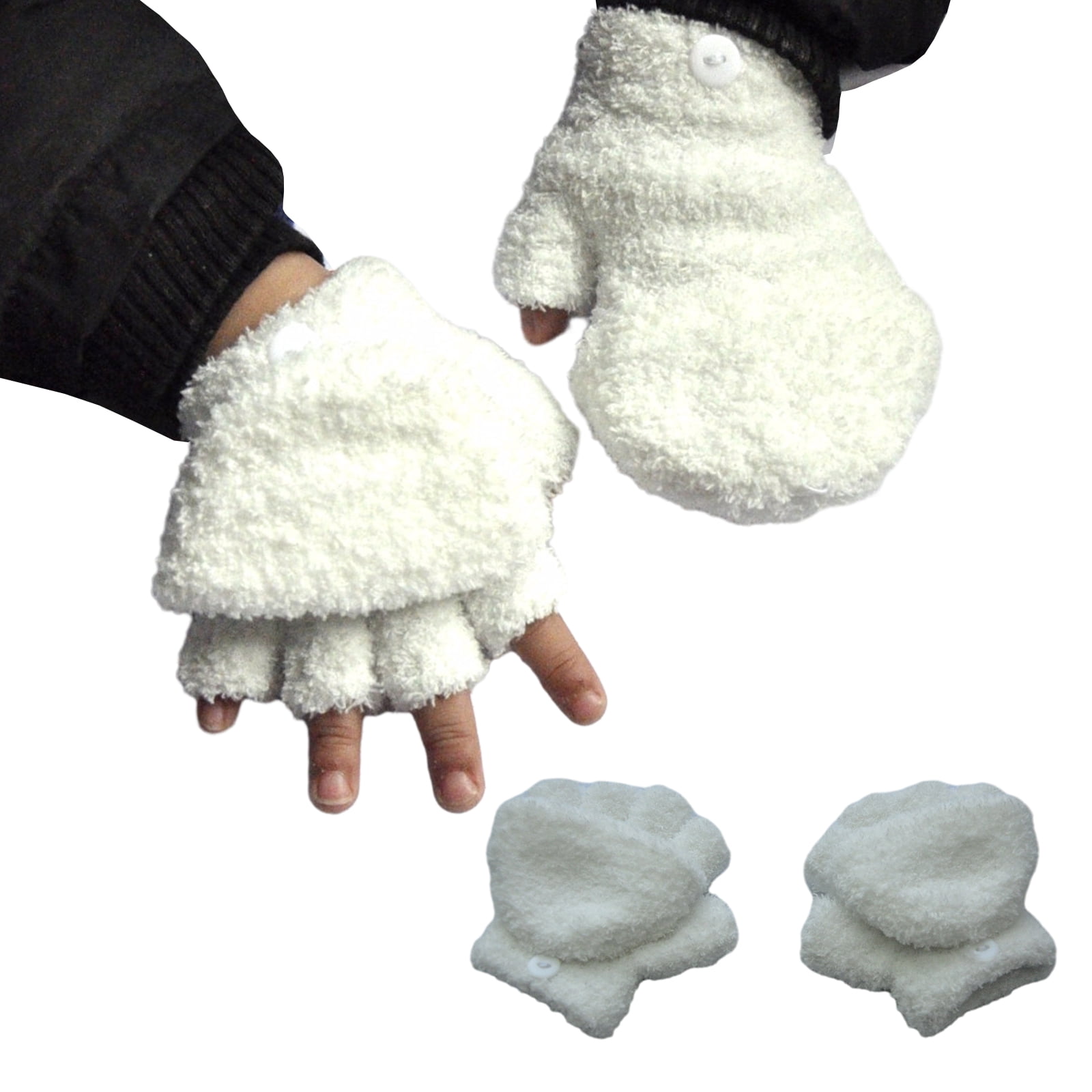Color Convertible Cover Kids Gloves Winter Half Finger Thick Warm ...