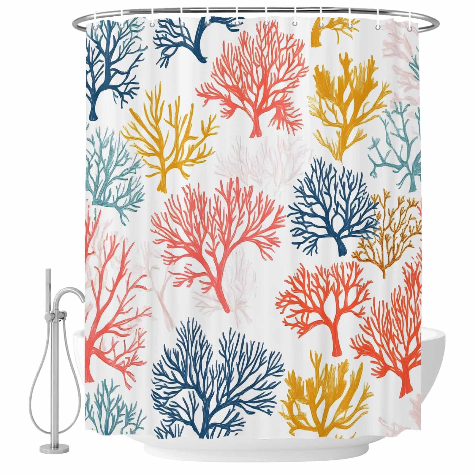 Color Coral Fabric Shower Curtain Blue Red Yellow Washable Shower ...