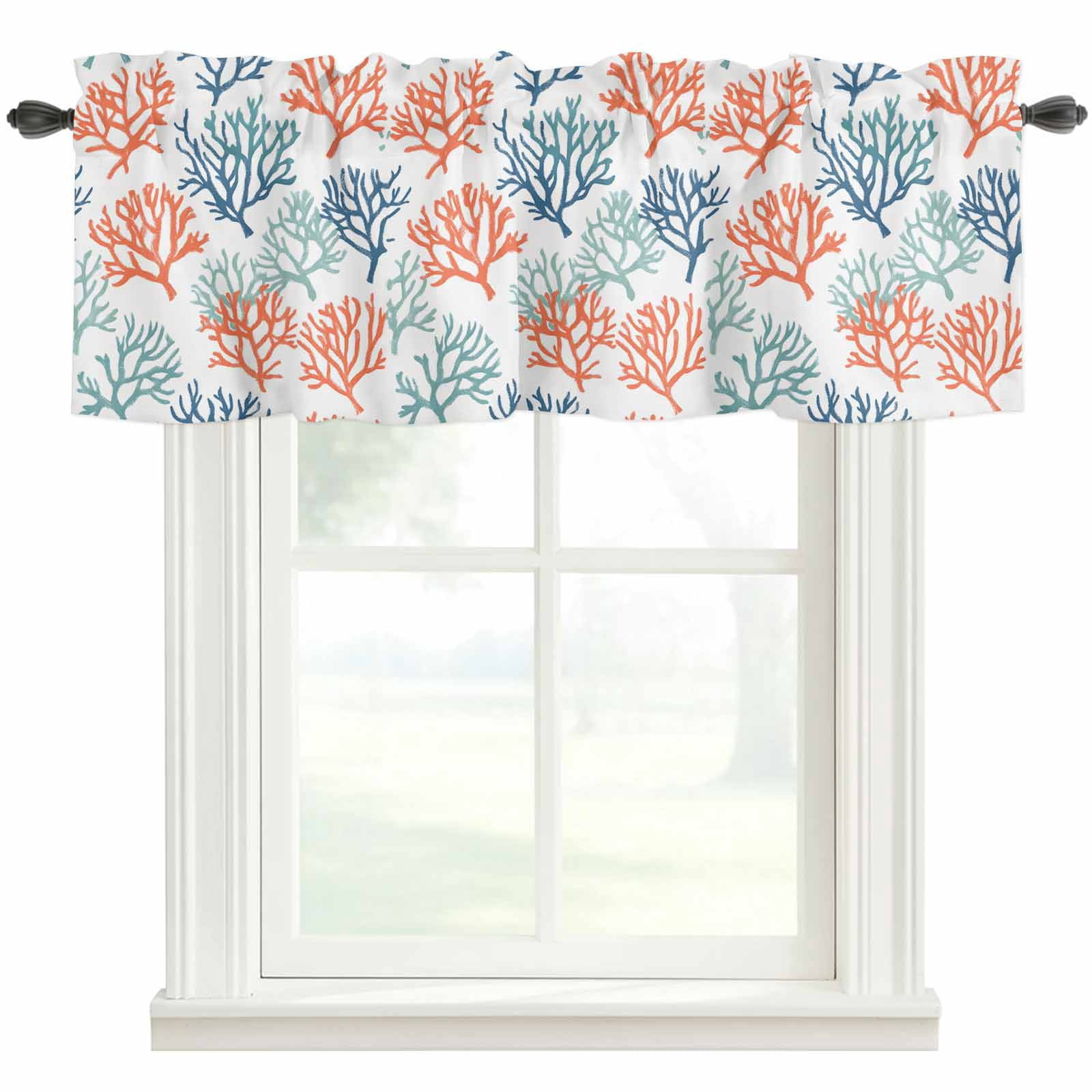 Color Coral Window Valance Curtain Ocean Plant Rod Pocket Short Curtain ...