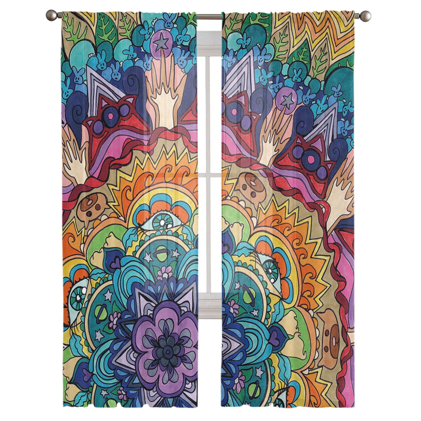 Color Datura Pattern Sheer Curtain for Living Room Bedroom Voile Drape ...