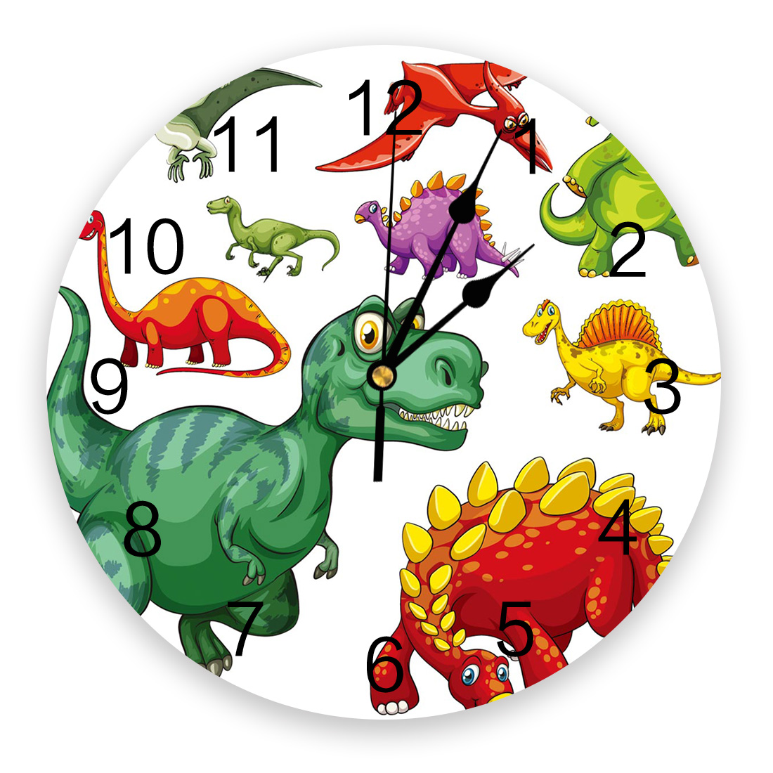 Color Dinosaur Cartoon Kawaii Wall Clock Art Clocks Personality Living ...