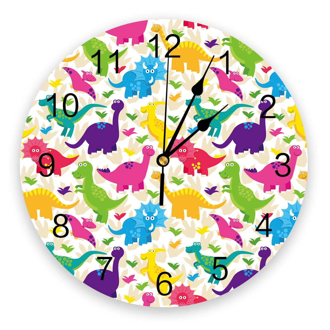 Color Dinosaur Cartoon Kawaii Wall Clock Art Clocks Personality Living ...