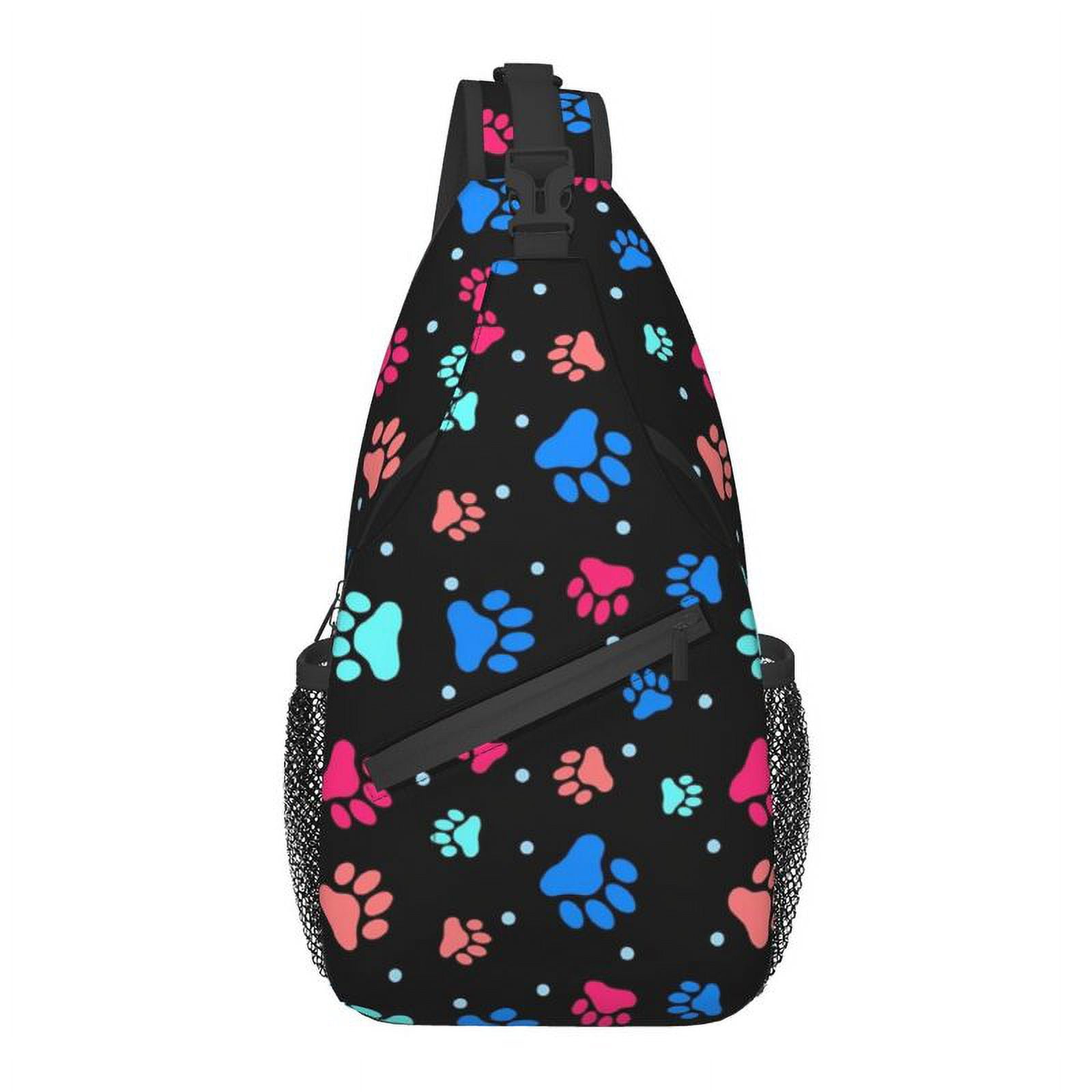 Color Dog Paw Prints Sling Chest Bag Custom Shoulder Crossbody Backpack ...