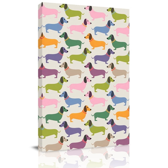 Color Dogs Canvas Wall Art for Living Room, Cute Pink Purple Green ...