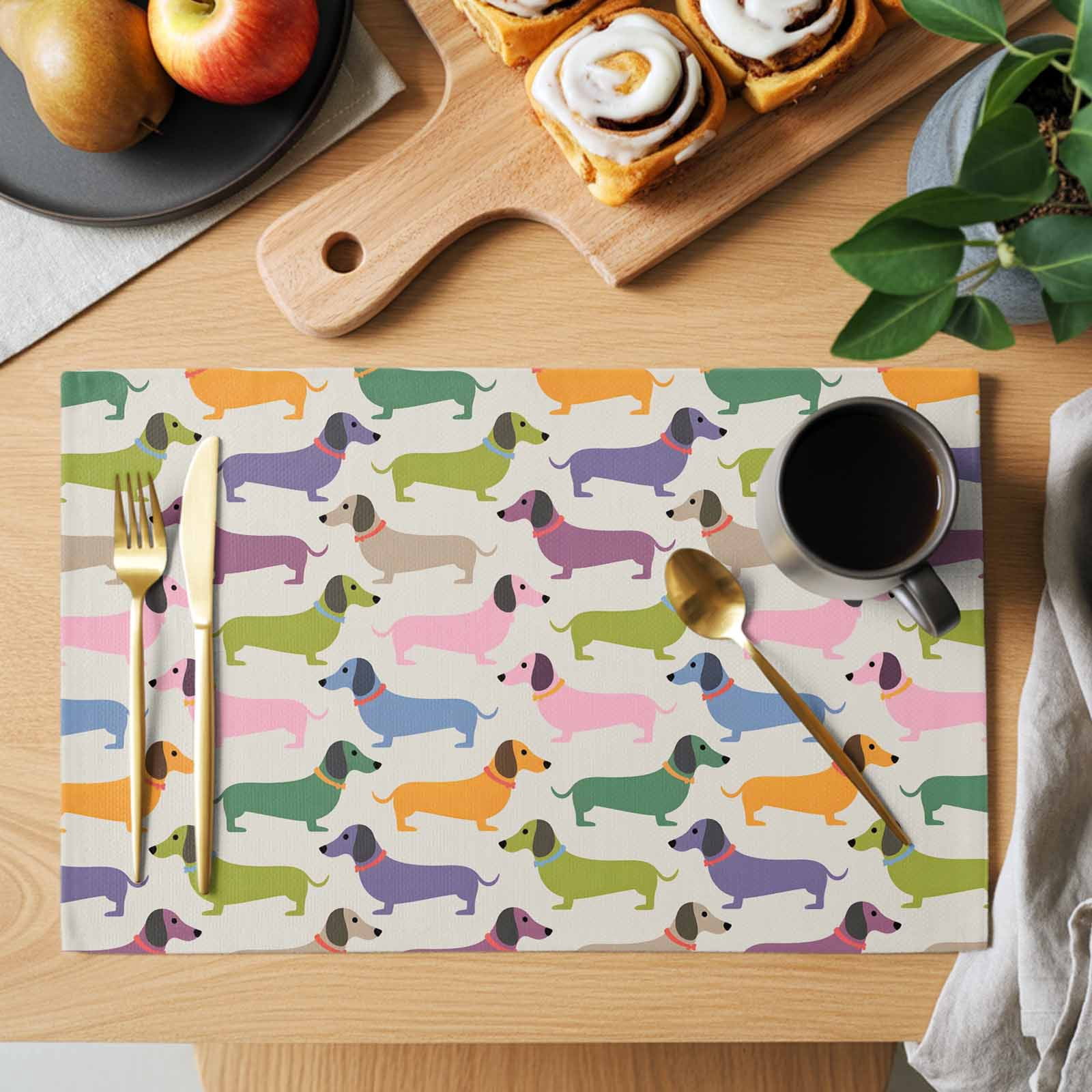 Color Dogs Placemats Set of 1, Cute Pink Purple Green Dachshund Animals ...